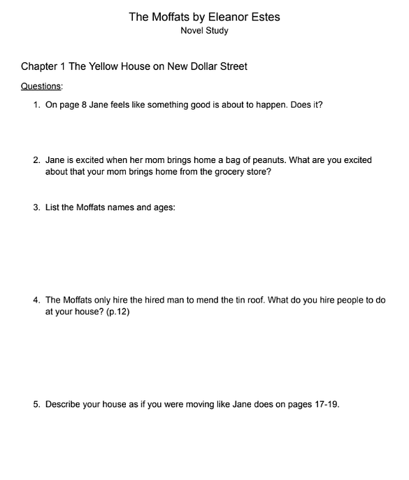 The Moffats Book Study Guide - Single Mom On A Farm